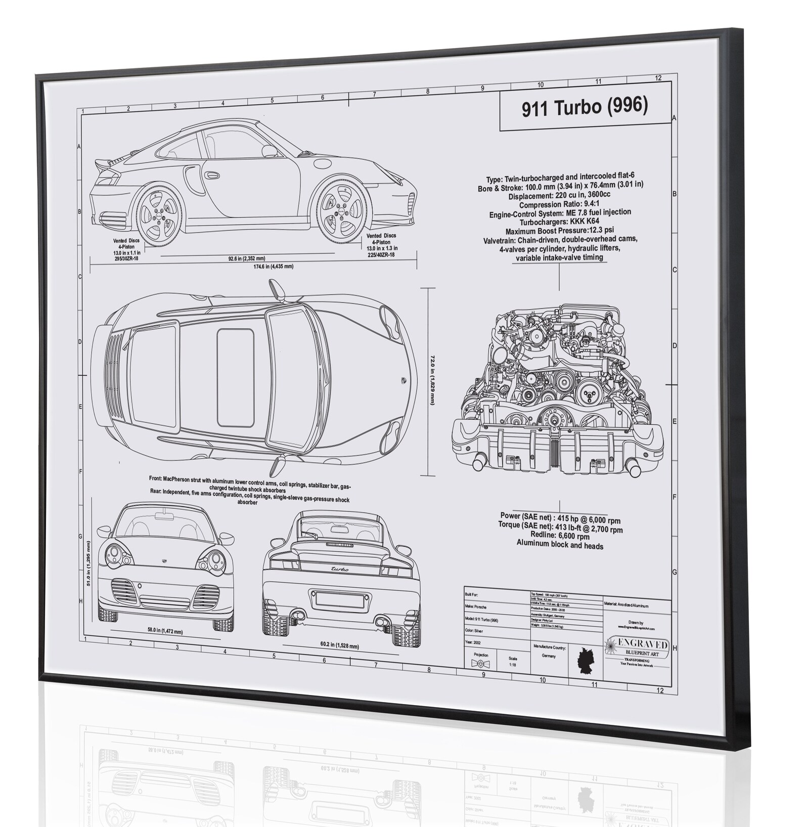 Porsche 911 Turbo 996 Laser Engraved Porsche Wall Art Car - Etsy