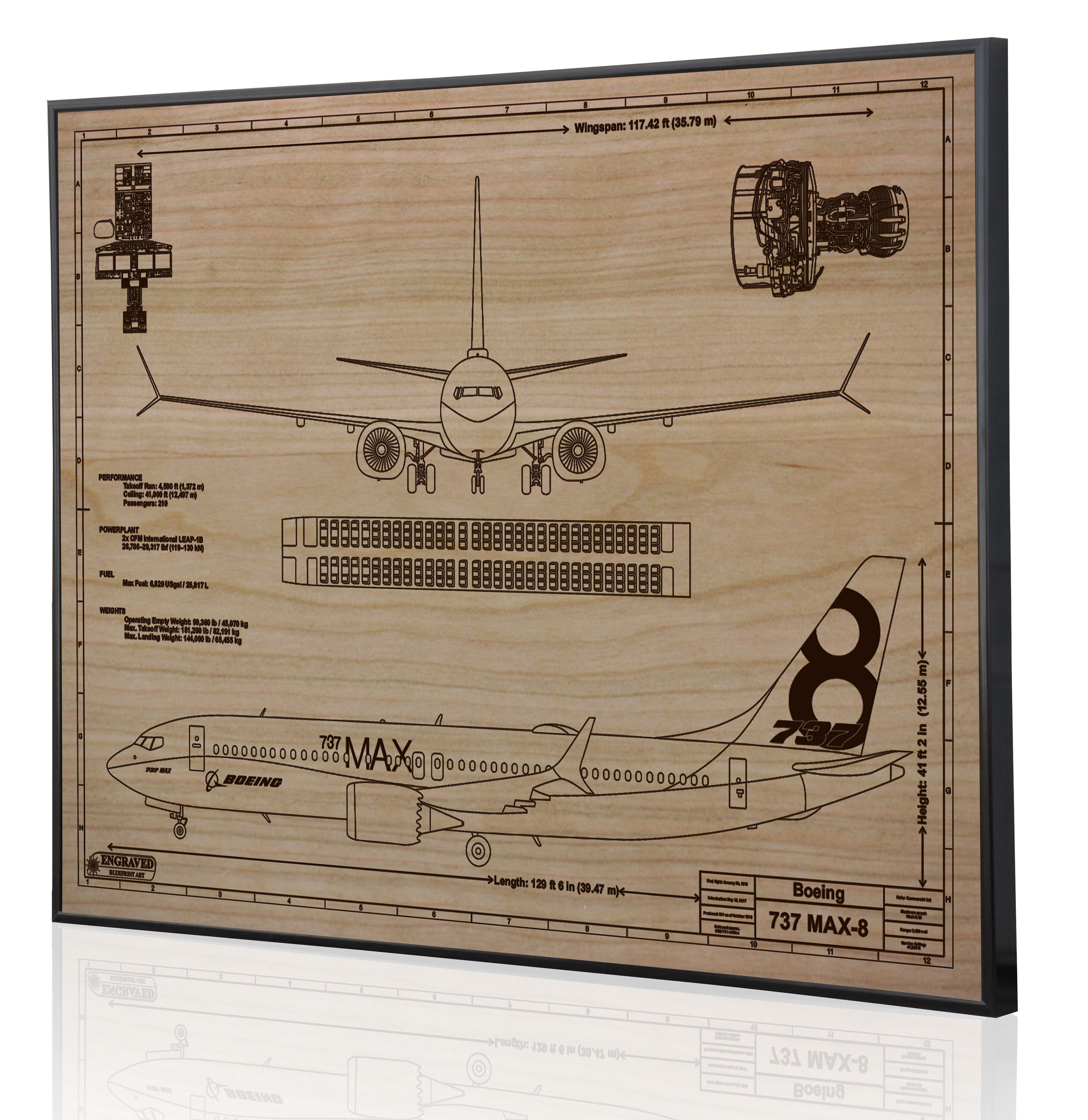 Boeing 737 MAX-8 Laser Engraved Wall Art Poster. Engraved on | Etsy