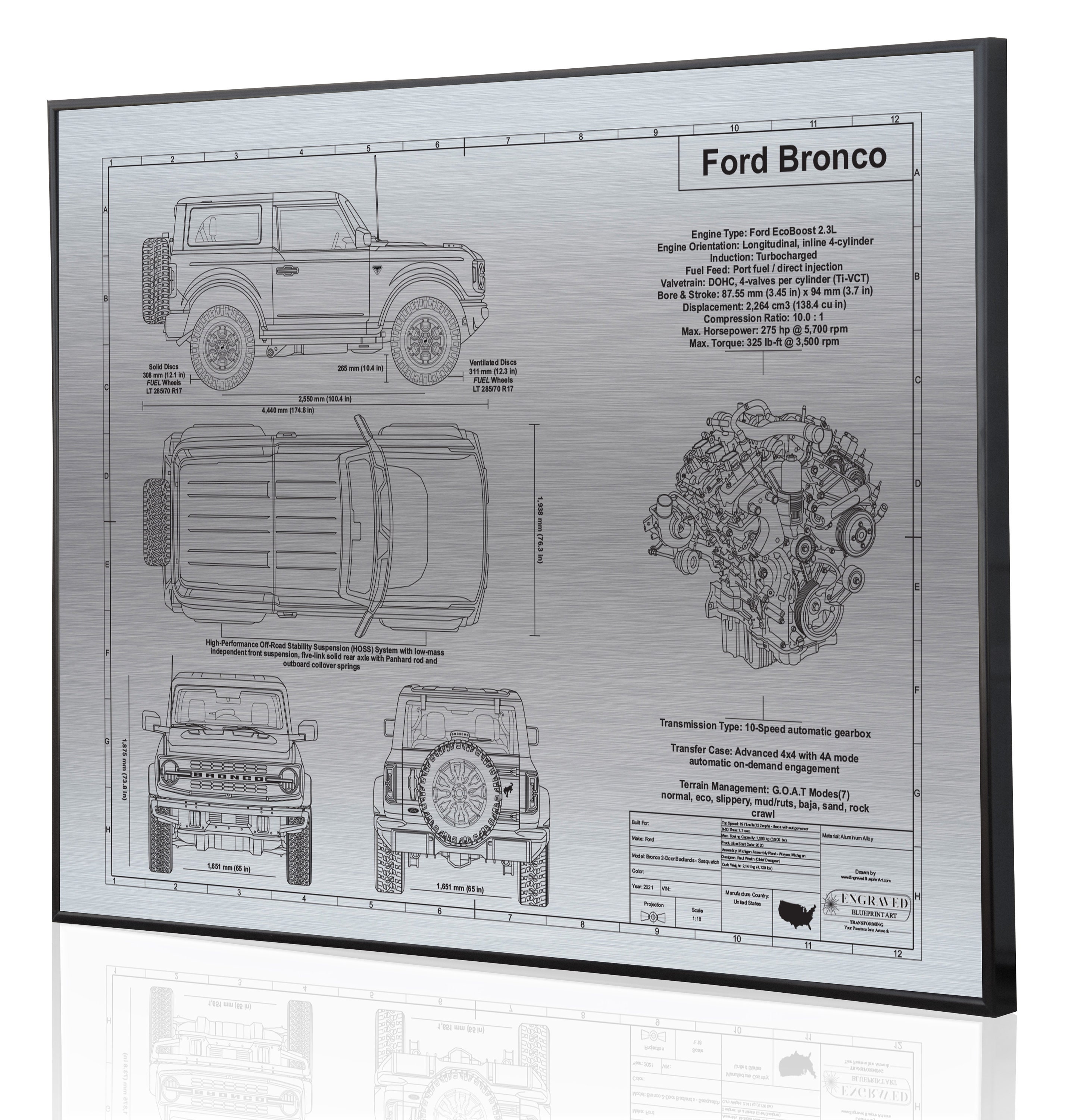 Ford Bronco 2021 2-door Laser Engraved Wall Art. Blueprint - Etsy