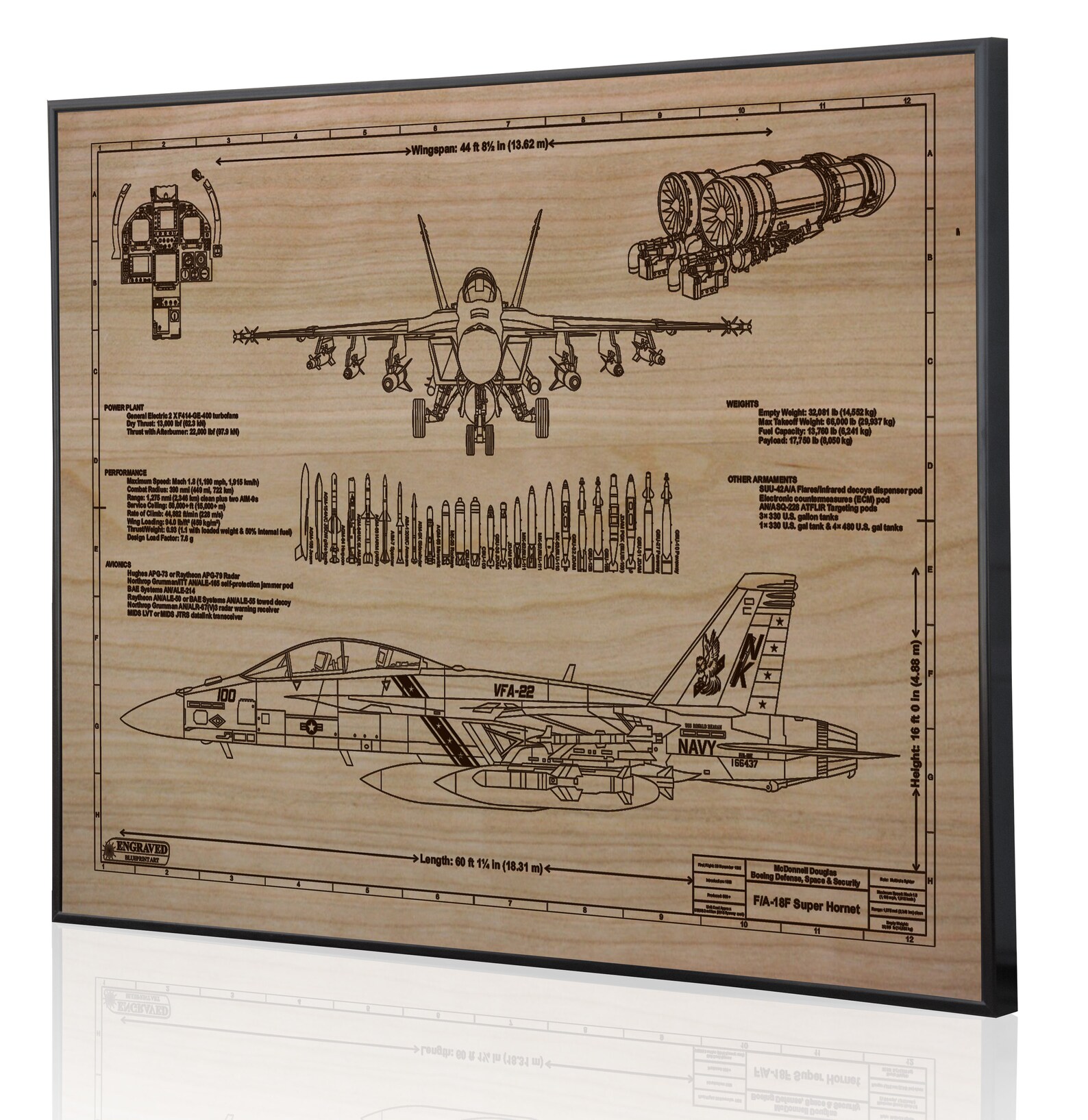F/A-18F Personalized Laser Engraved Blueprint Artwork. Custom - Etsy