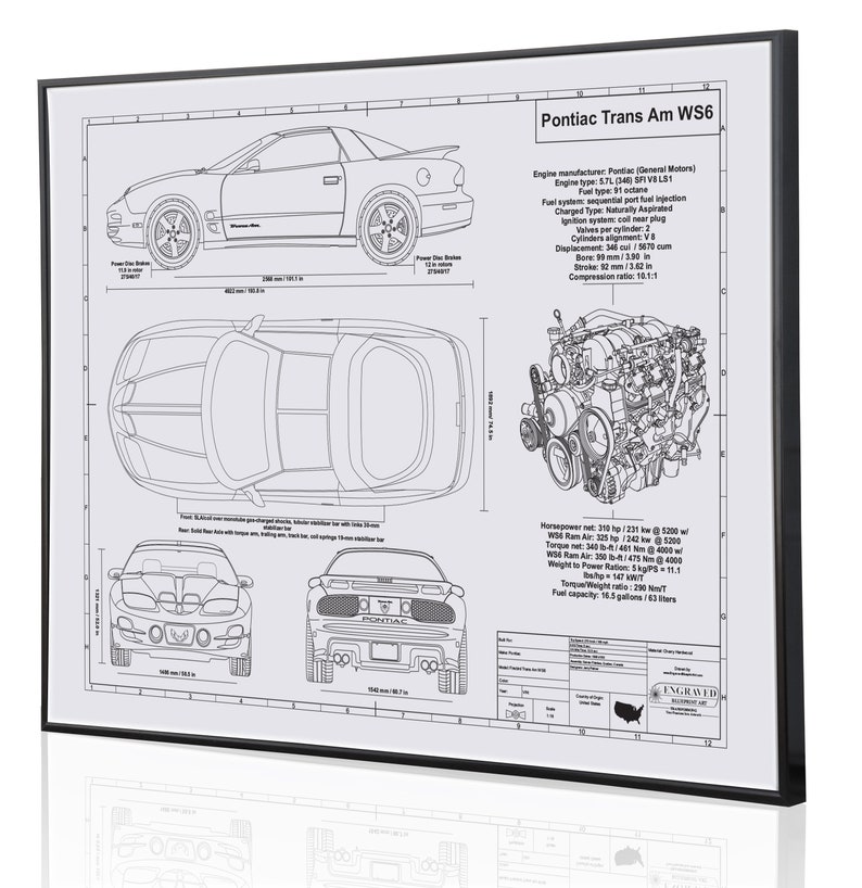 Pontiac Trans Am WS6 Laser Engraved Wall Art Poster. Engraved | Etsy