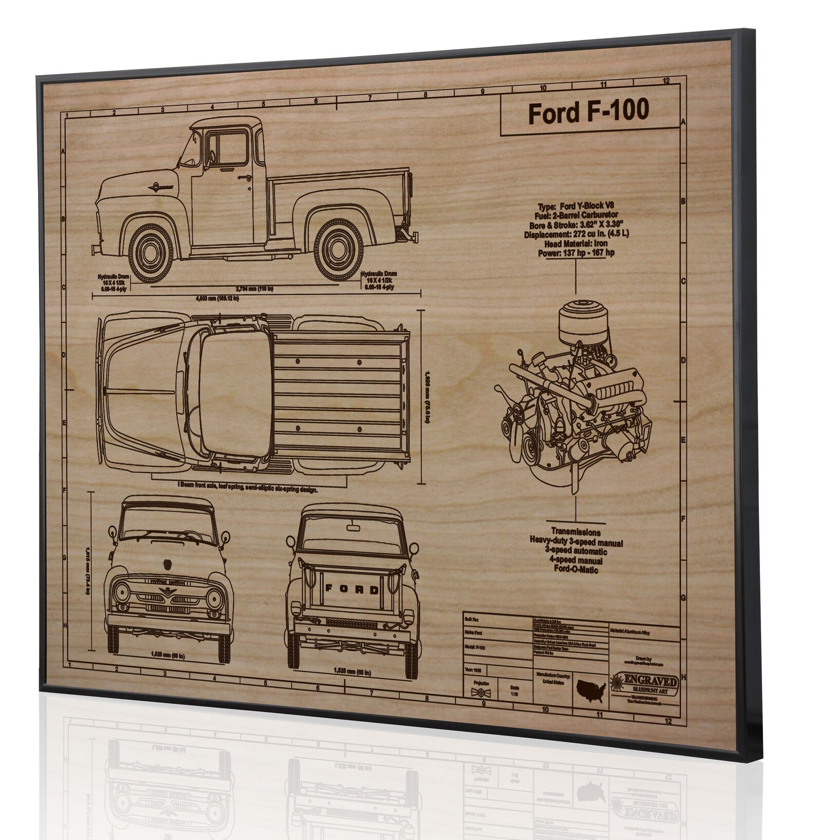 Ford F-100 Pickup Laser Engraved Wall Art Poster. Engraved on - Etsy