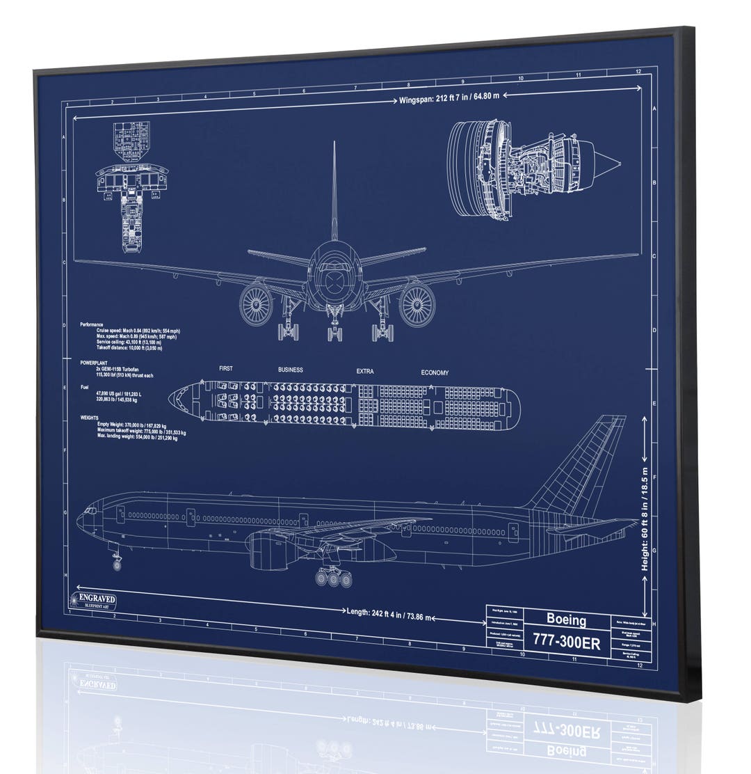 Boeing 777-300 Laser Engraved Wall Art Poster. Engraved on Metal ...