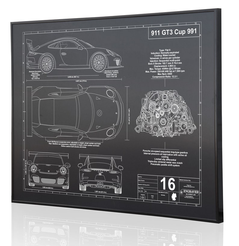 Porsche 991 911 GT3 Cupcar Laser Engraved Car Blueprint Art - Etsy