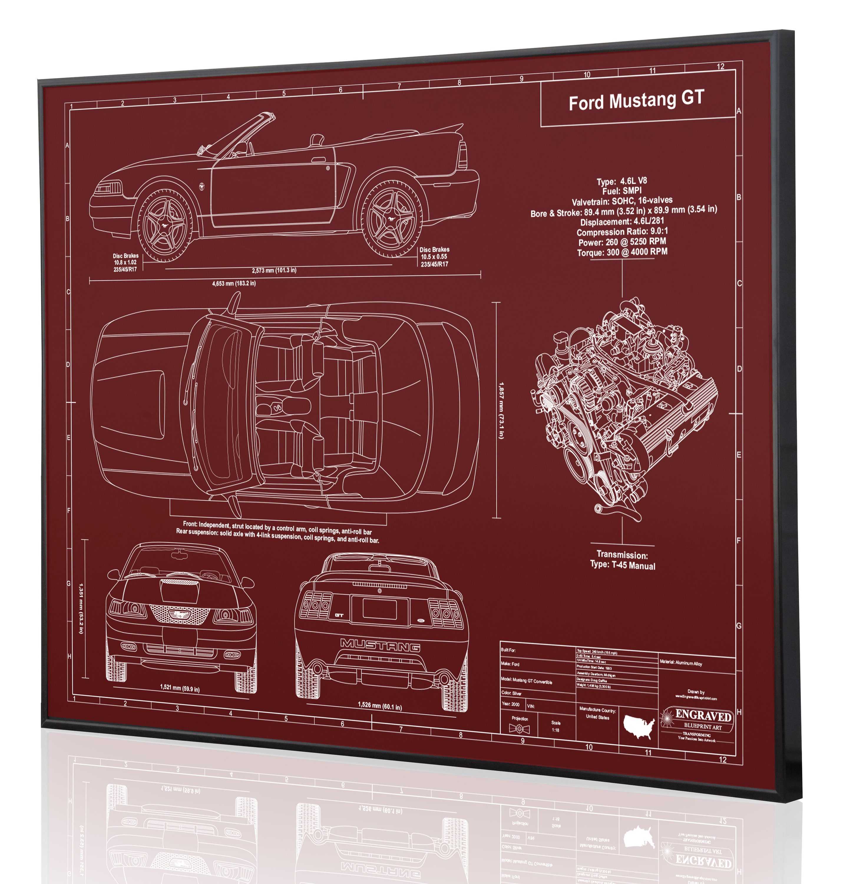 Ford Mustang GT Convertible Personalized Laser Engraved Wall - Etsy