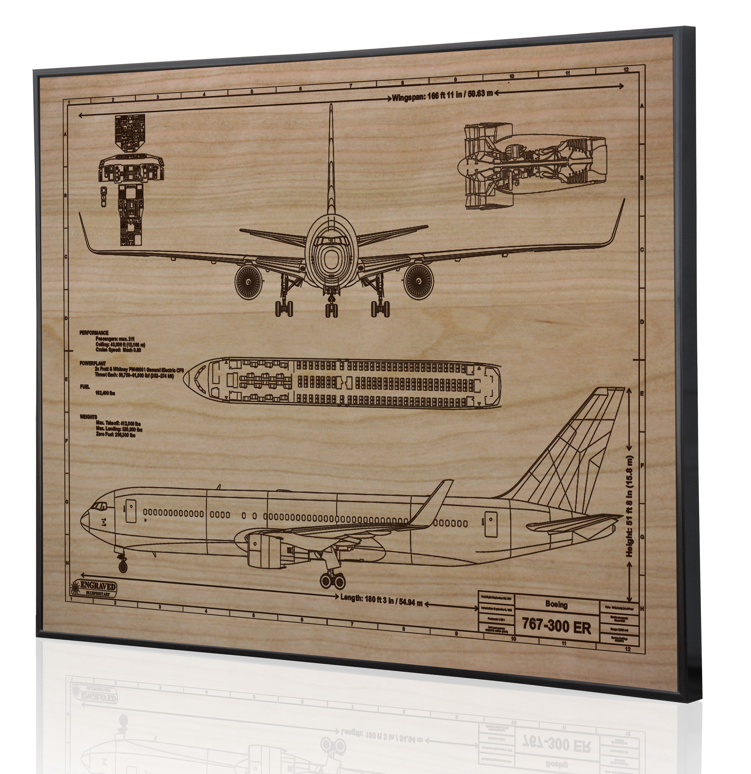 Boeing 767-300ER Laser Engraved Wall Art Poster. Engraved on | Etsy