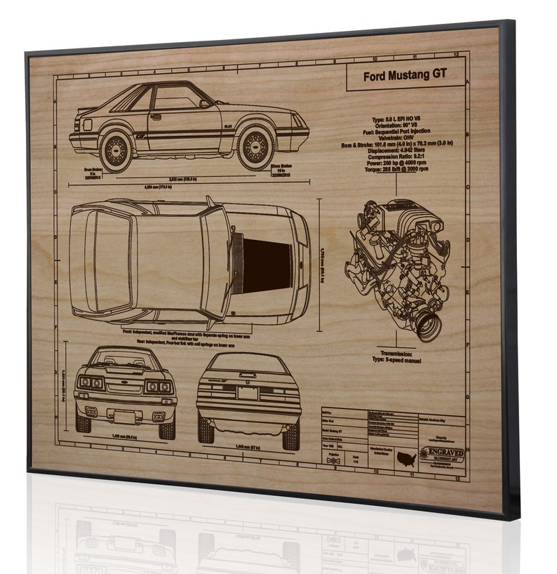 Ford Mustang GT 5.0 Laser Engraved Wall Art. Engraved on - Etsy