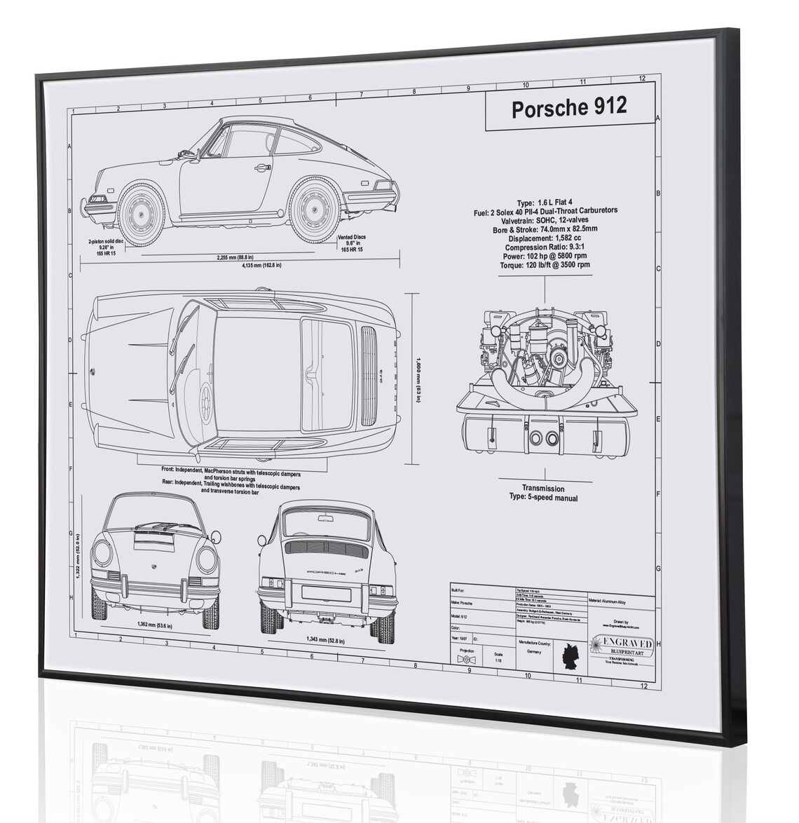 Porsche 912 Laser Engraved Wall Art Poster Porsche Car Wall - Etsy