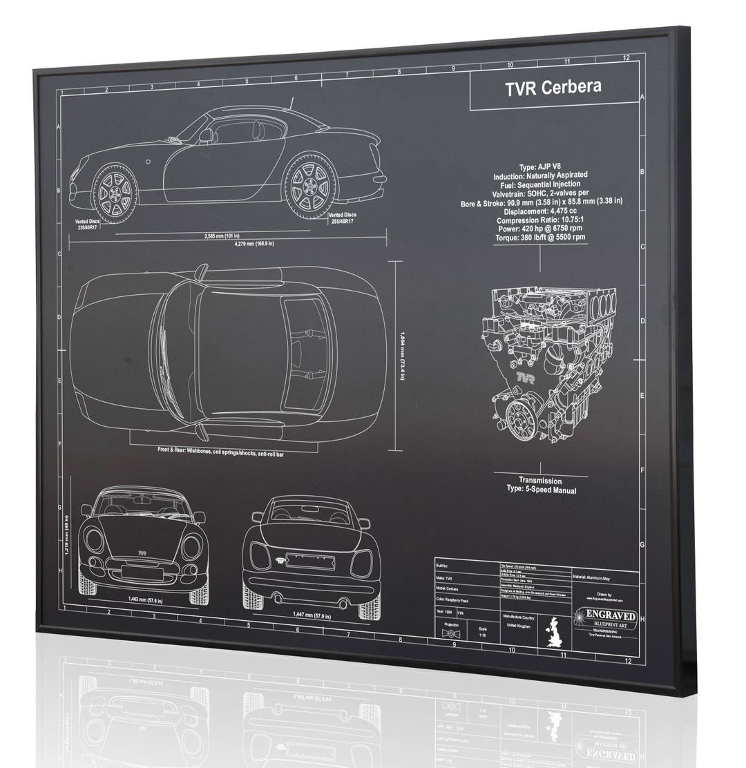 TVR Cerbera Laser Engraved Wall Art. Engraved on Metal, Acrylic or Wood ...