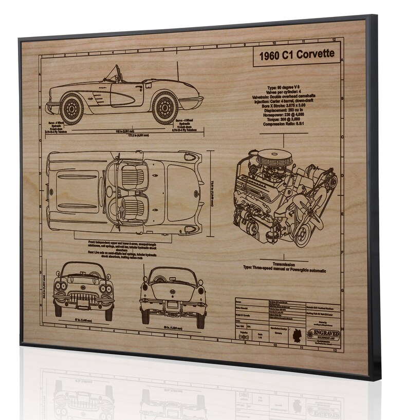 Chevrolet Corvette C1 Laser Engraved Wall Art Poster. Engraved - Etsy