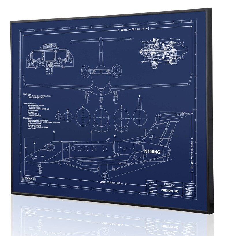 Embraer Phenom 300 Laser Engraved Wall Art Poster. Engraved on | Etsy