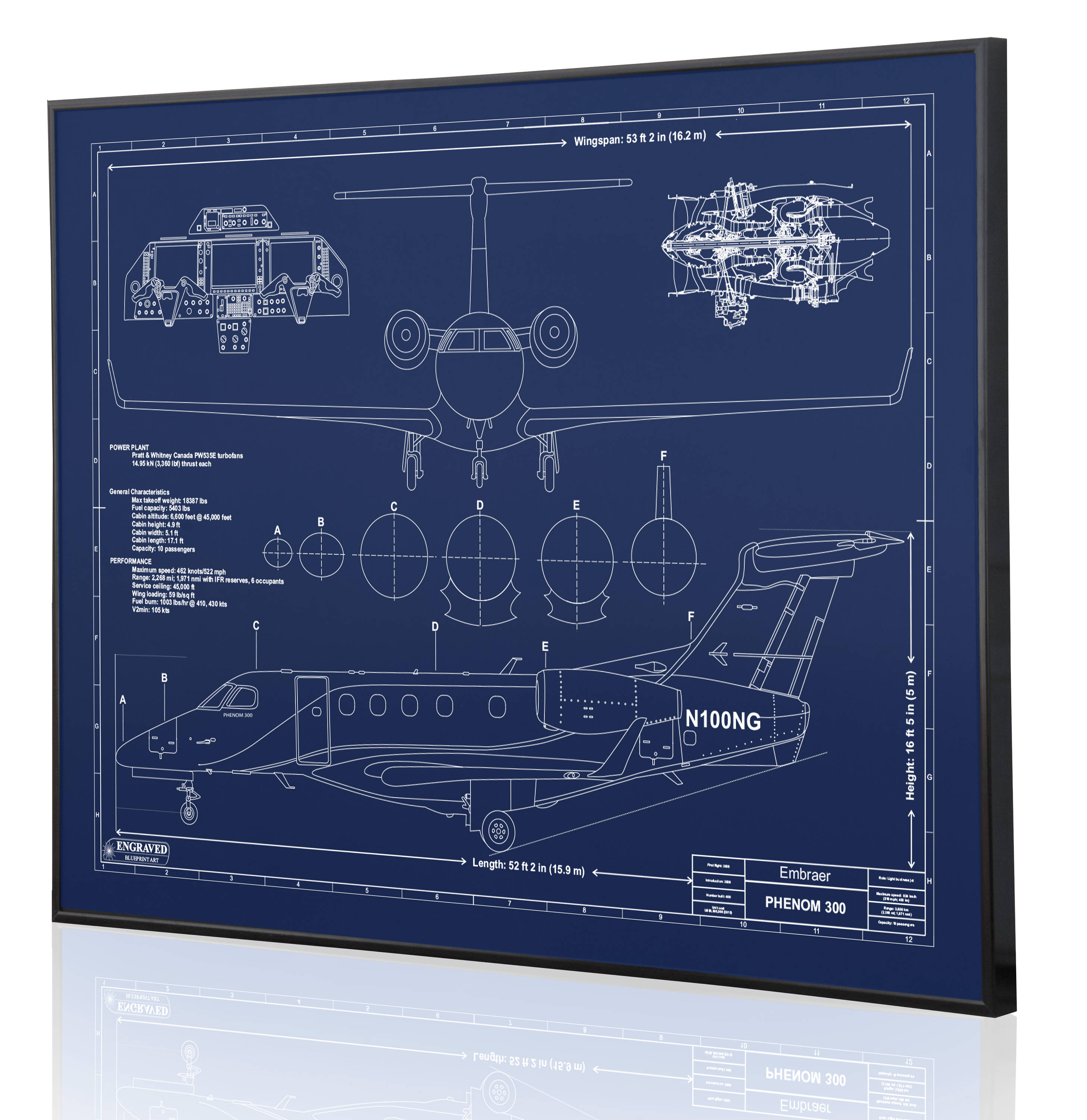 Embraer Phenom 300 Laser Engraved Wall Art Poster. Engraved on | Etsy