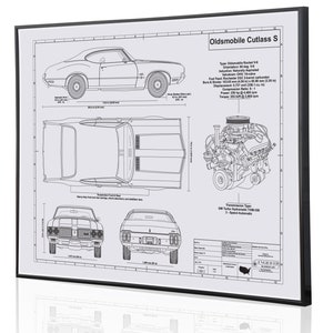 Oldsmobile Cutlass S 1970 Laser Engraved Wall Art. Blueprint Artwork to ...