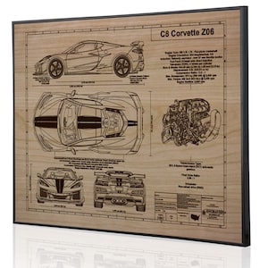 C8 Corvette Z06/Z07 Coupe Engraved Blueprint Art Hand Drawn. Wall Art ...