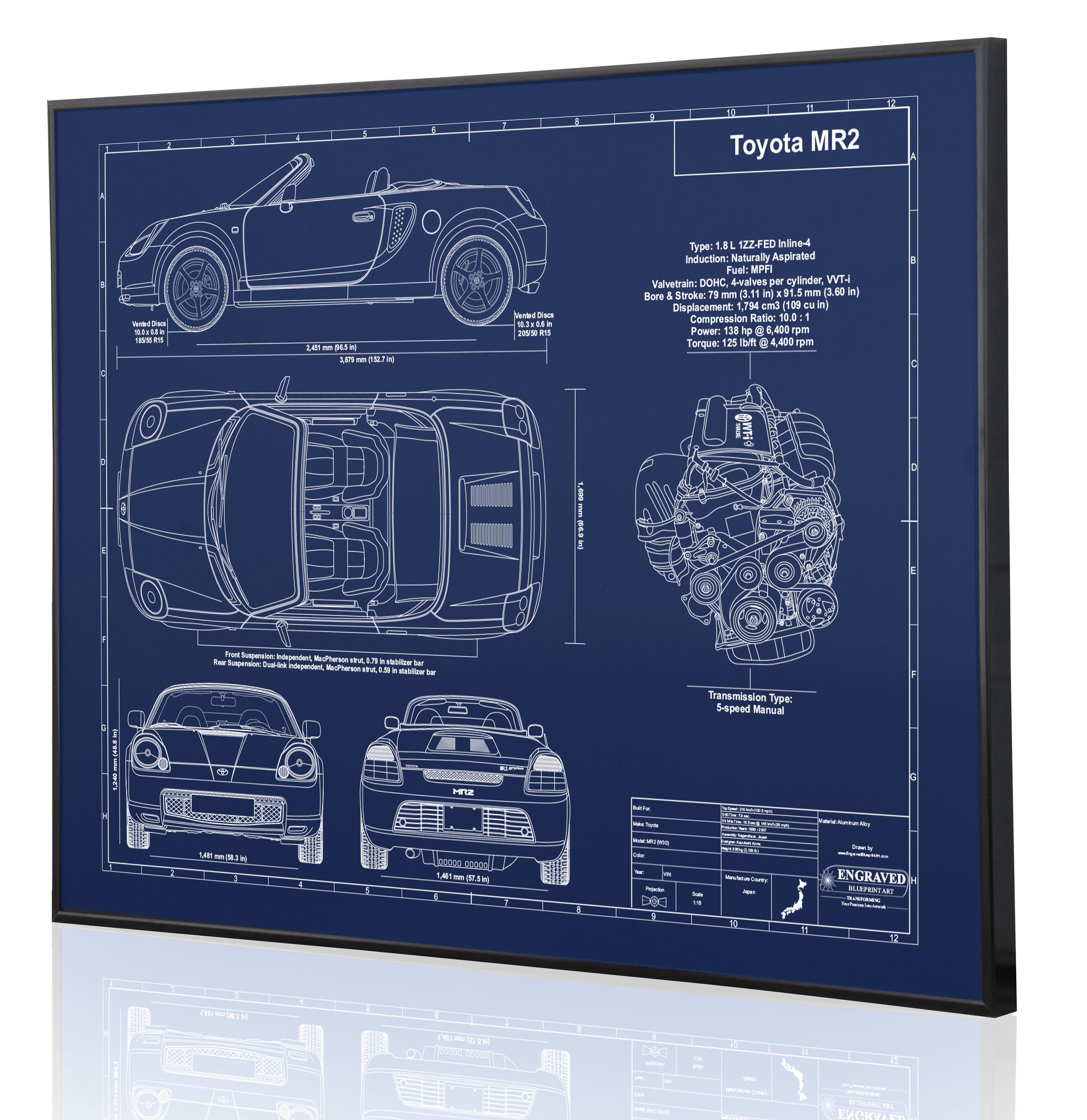 Toyota MR2 Spyder Personalized Laser Engraved Wall Blueprint - Etsy