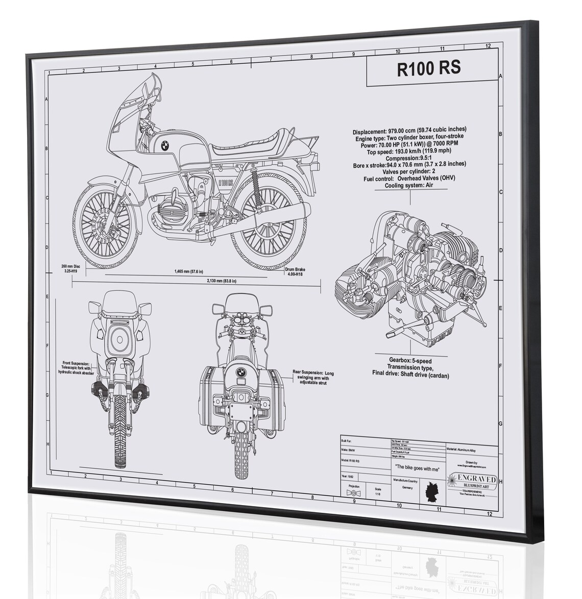 BMW R100 RS Laser Engraved Wall Art Poster. Blueprint Sign - Etsy