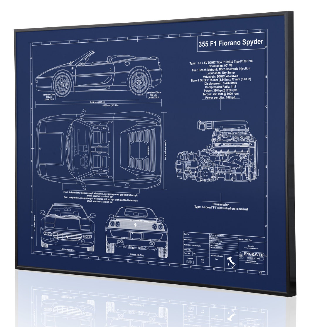 Ferrari F355 Spider Personalized Laser Engraved Wall Art Poster ...