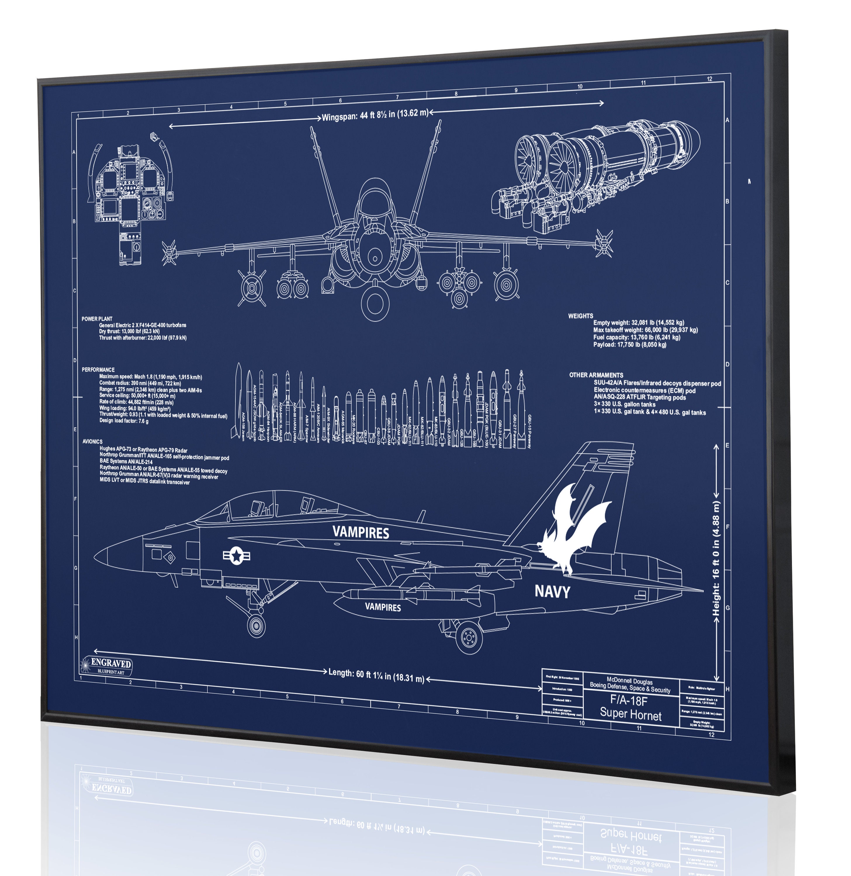 F/A-18F Personalized Laser Engraved Blueprint Artwork. Custom | Etsy