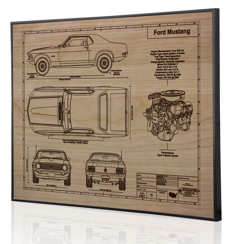 Ford Mustang 1970 Laser Engraved Wall Art. Engraved on Metal - Etsy