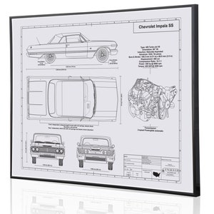 Chevrolet Impala SS 1963 Hardtop Laser Engraved Wall Art, Blueprint ...