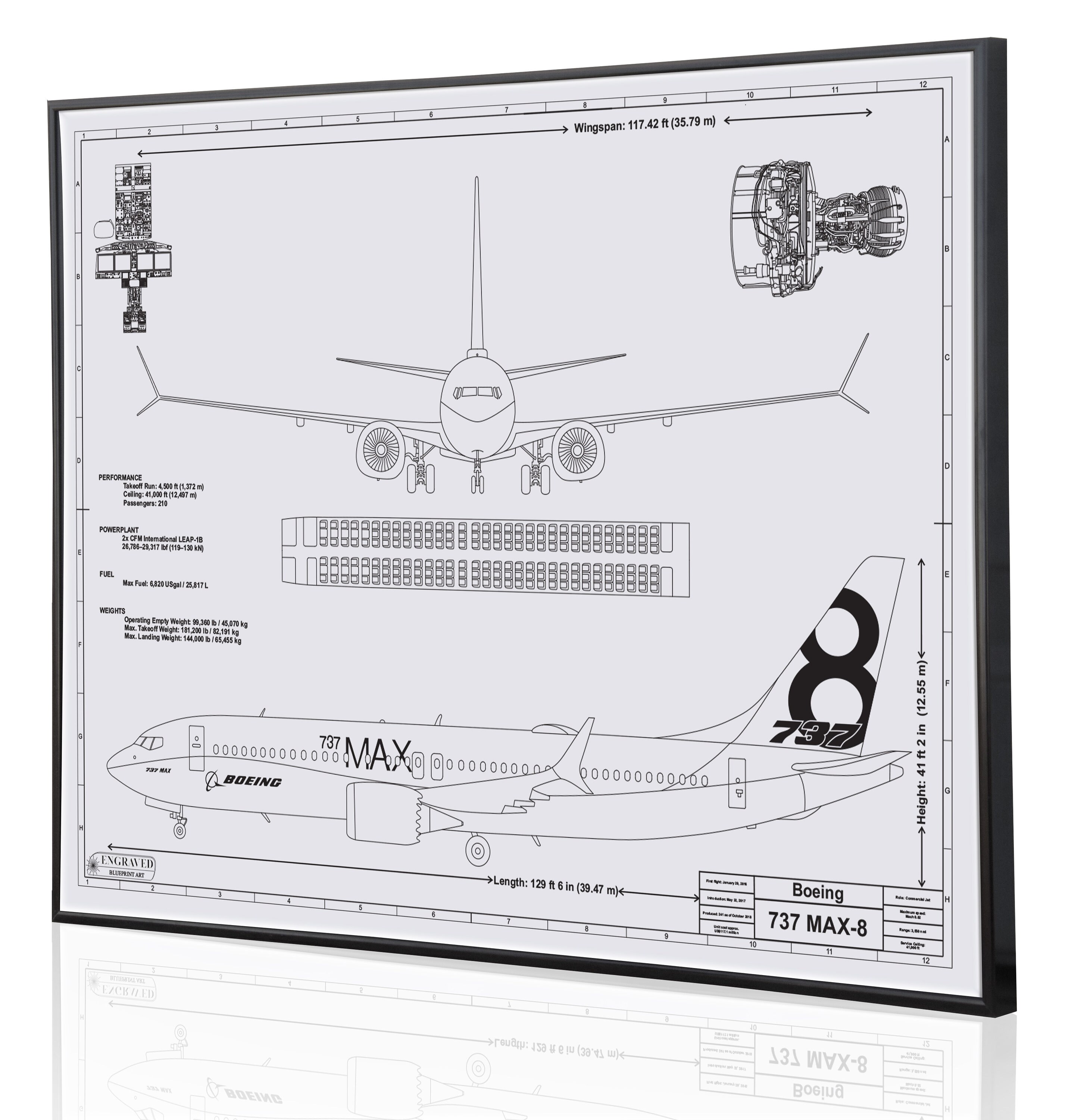 Boeing 737 MAX-8 Laser Engraved Wall Art Poster. Engraved on | Etsy