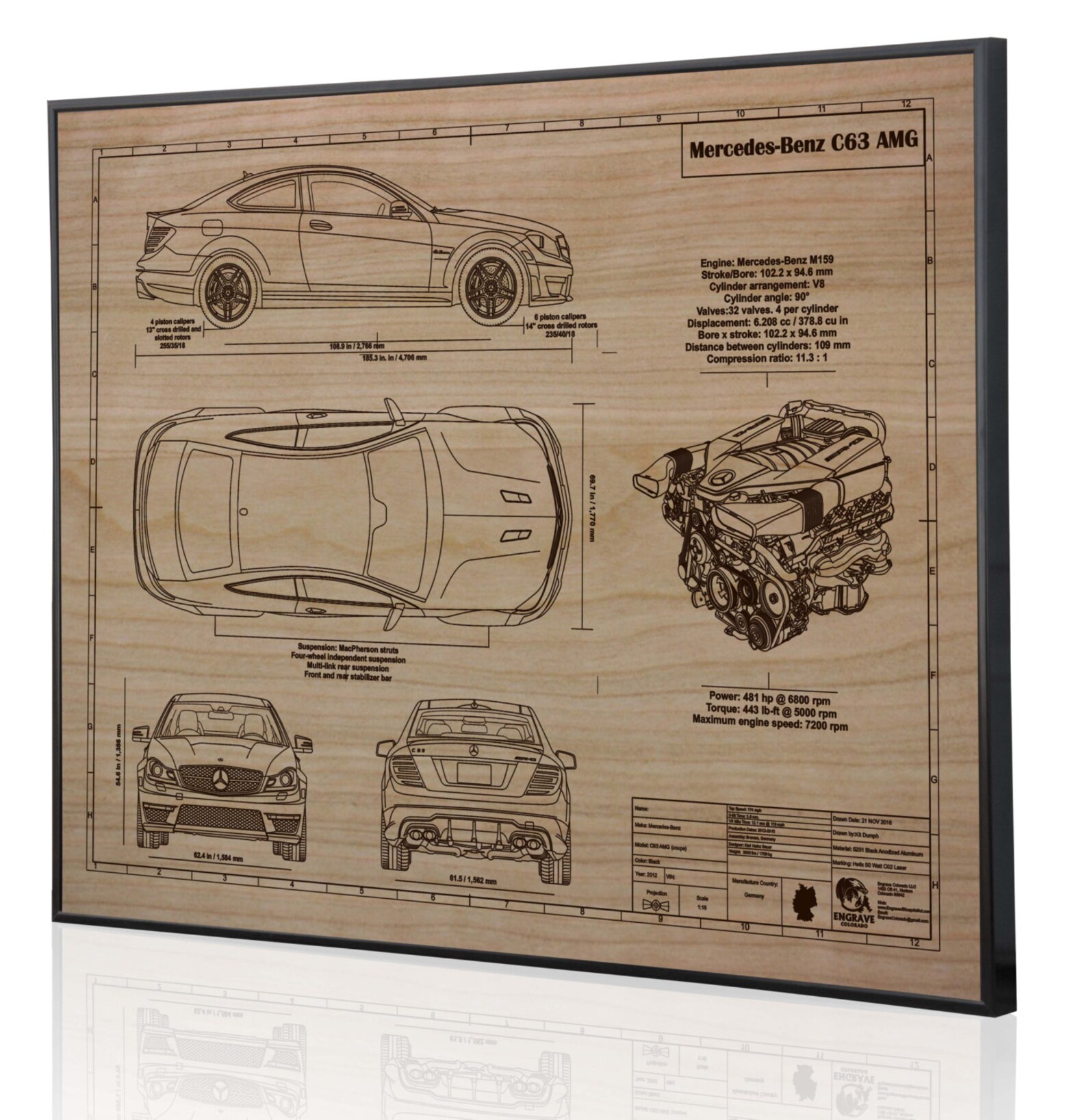 Mercedes-benz C63 AMG Laser Engraved Wall Art Poster. Engraved | Etsy