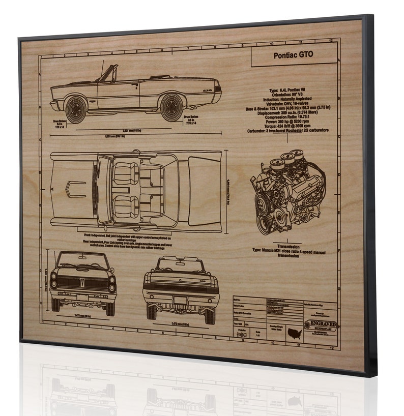 Pontiac GTO Convertible 1965 Laser Engraved Wall Art Poster. | Etsy