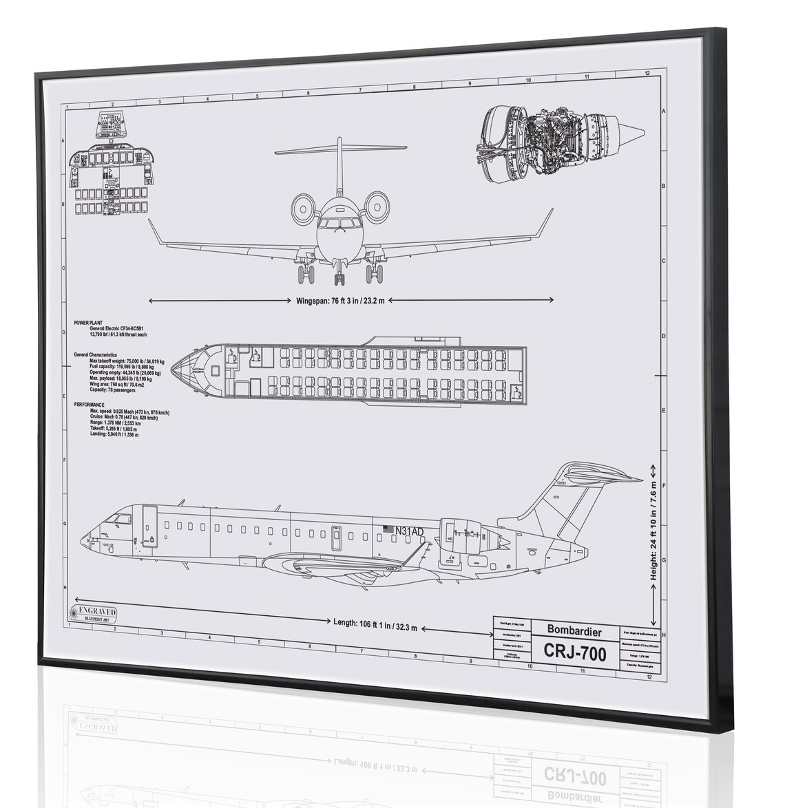 Bombardier CRJ-700 Laser Engraved Wall Art Poster. Engraved on | Etsy
