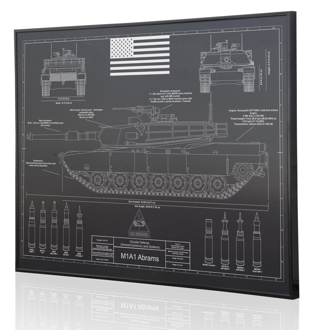 M1A1 Abrams Tank Laser Engraved Wall Art Poster. Engraved on Metal ...