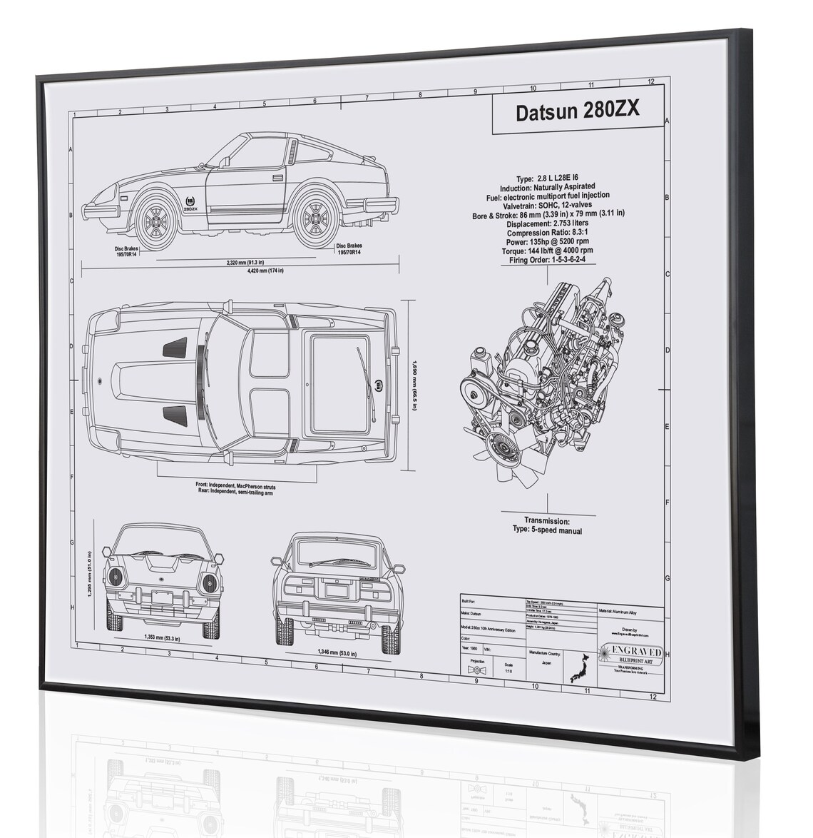 Datsun 280ZX Laser Engraved Wall Art Poster. Engraved on - Etsy