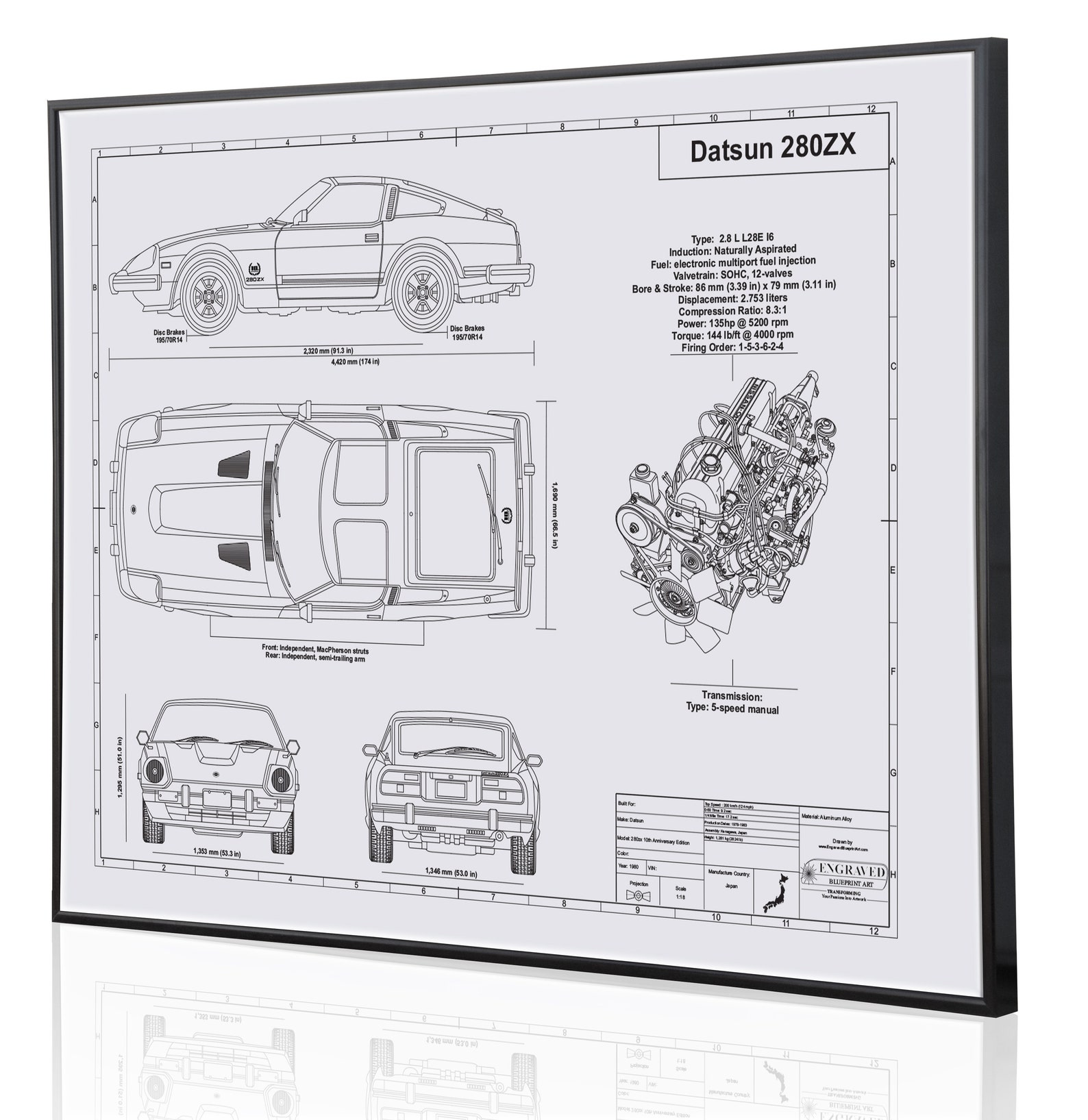 Datsun 280ZX Laser Engraved Wall Art Poster. Engraved on - Etsy