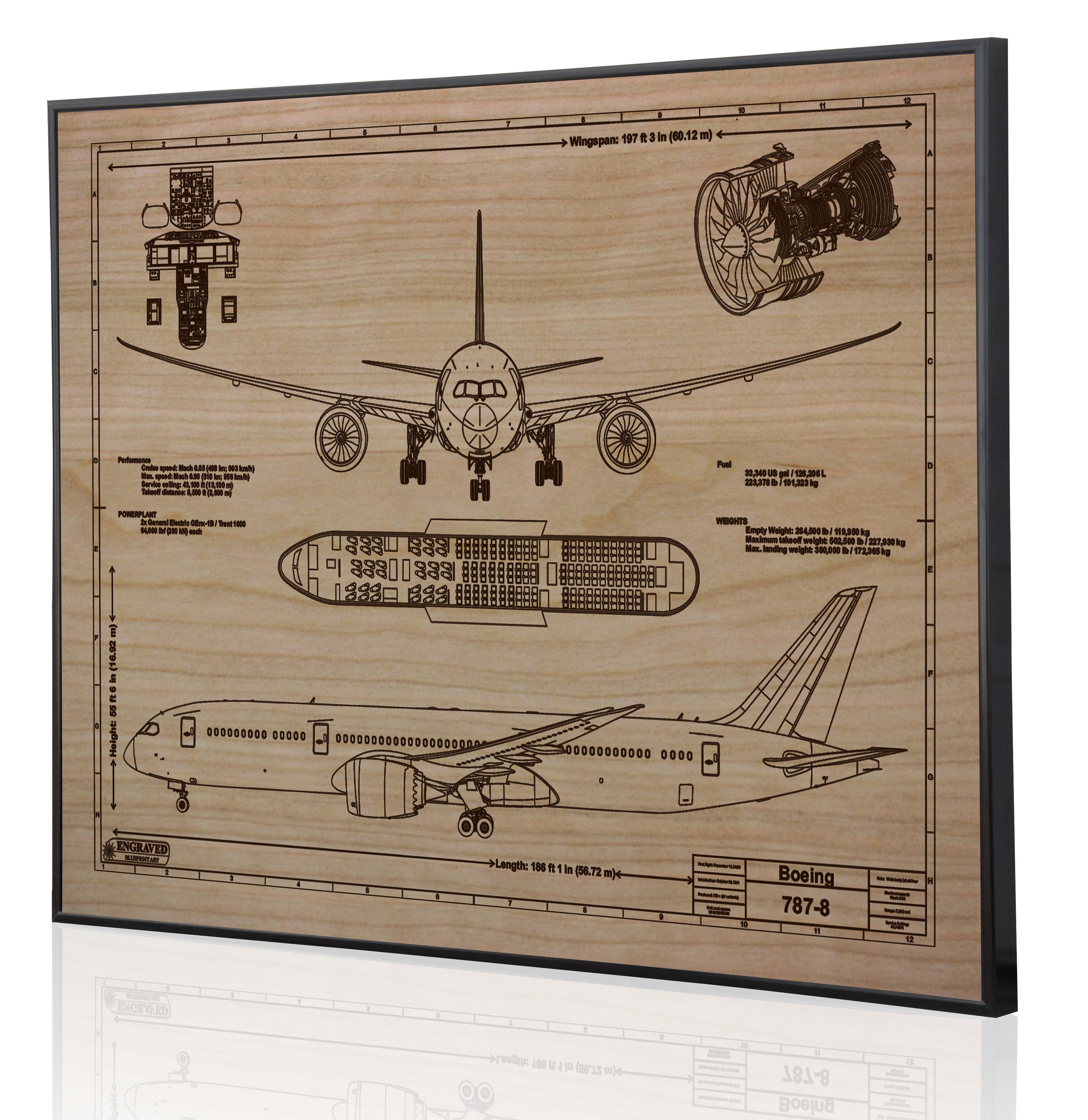 Boeing 787-8 Laser Engraved Wall Art Poster. Engraved on - Etsy