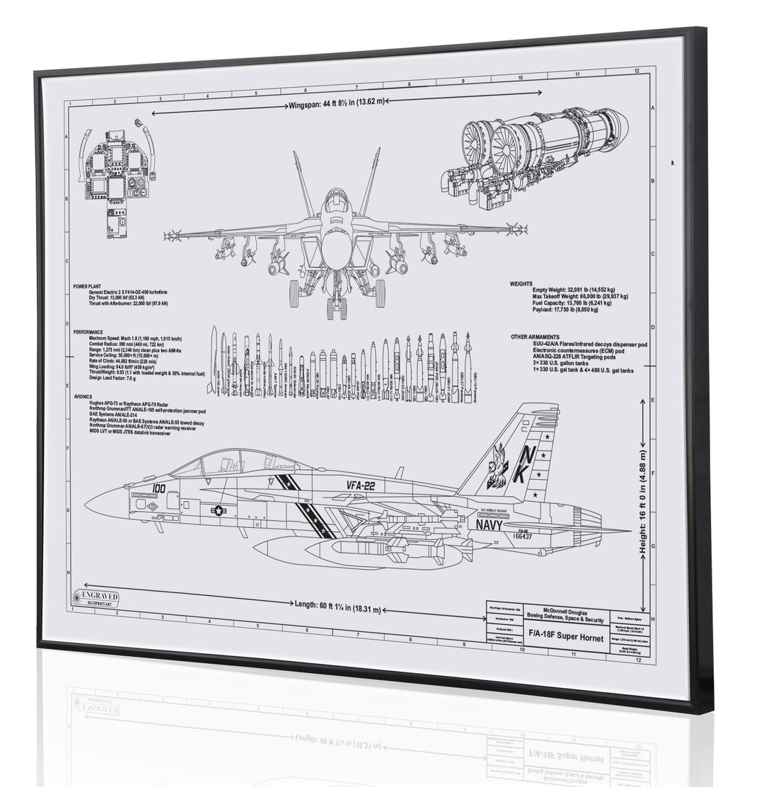 F/A-18F Personalized Laser Engraved Blueprint Artwork. Custom Artwork ...
