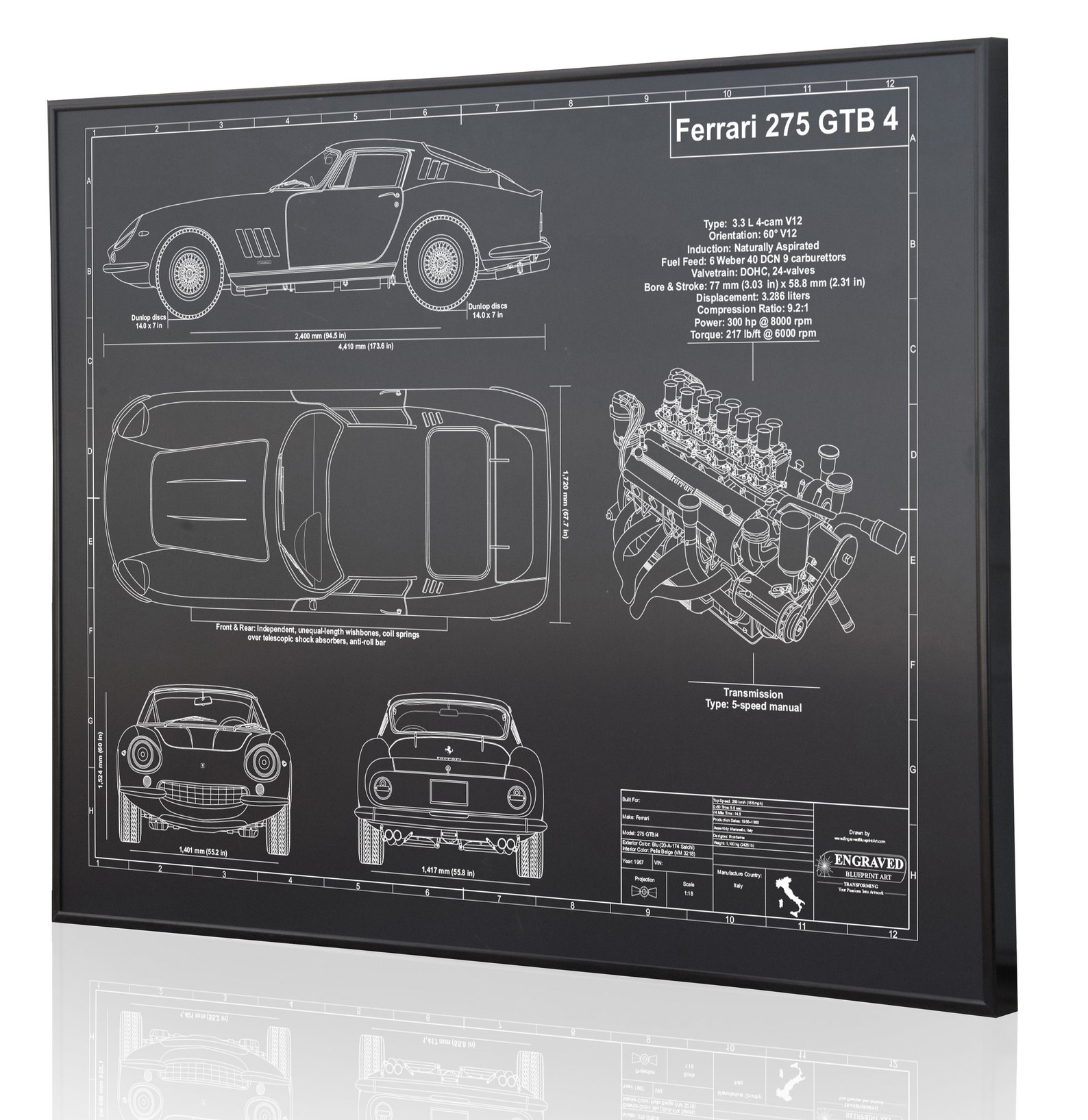 Ferrari 275 GTB Personalized Laser Engraved Wall Art Poster. | Etsy