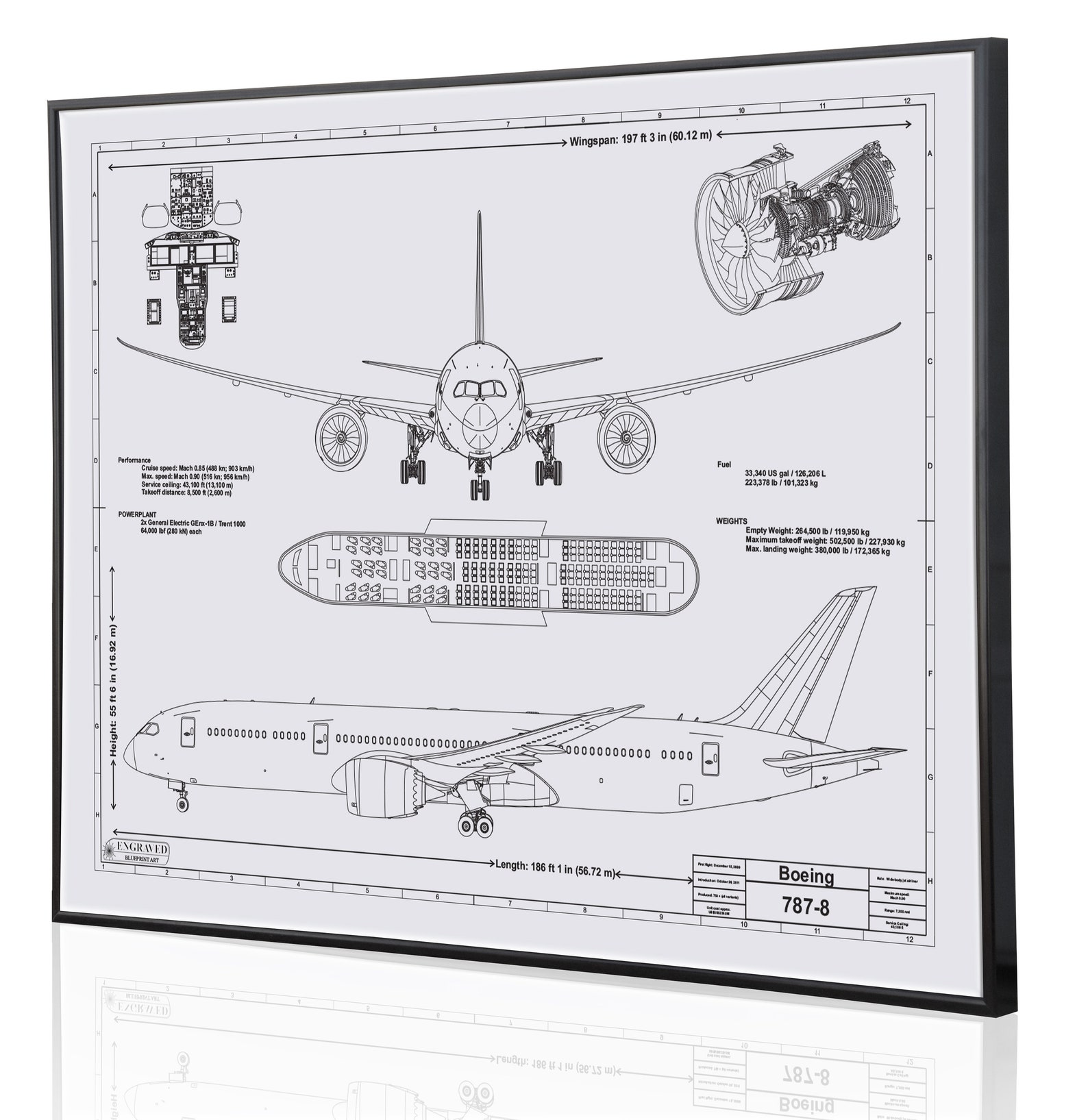 Boeing 787-8 Laser Engraved Wall Art Poster. Engraved on - Etsy