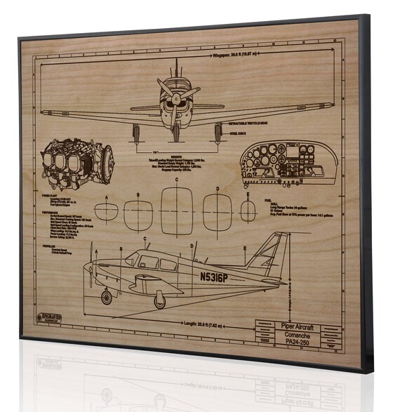 Piper Comanche PA24-250 Engraved Wall Art Poster. Engraved on - Etsy