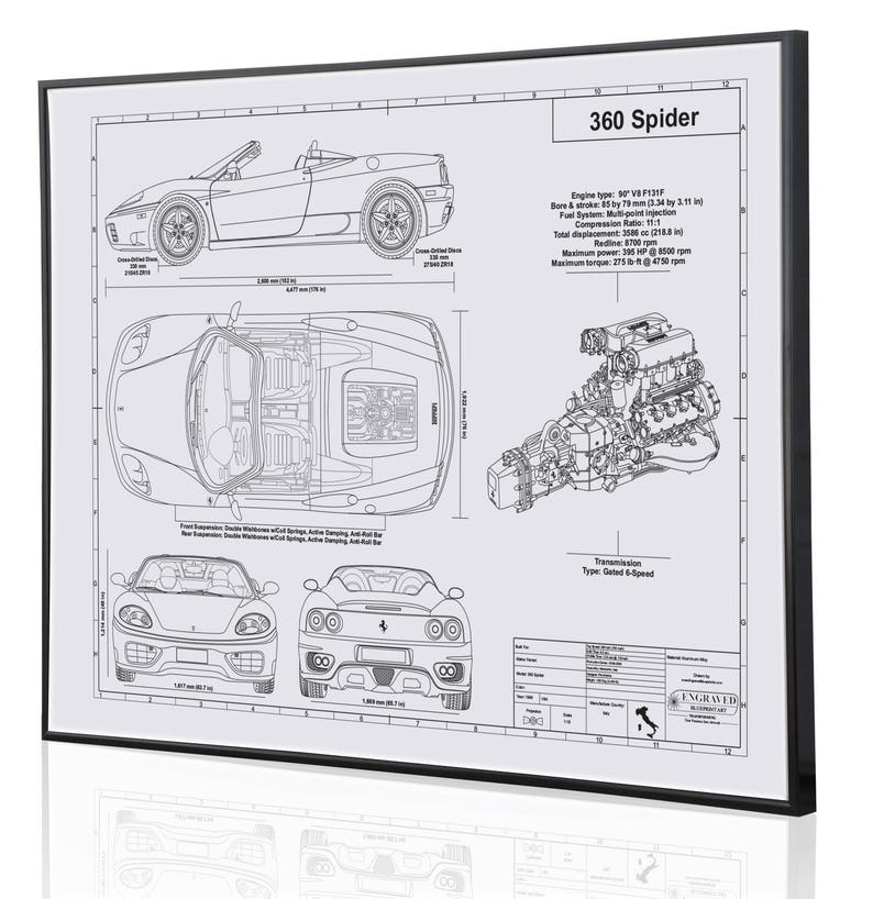 Ferrari 360 Spider Laser Engraved Wall Art Poster. Engraved on - Etsy