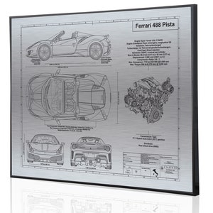 Ferrari 488 Pista Spider Laser Engraved Blueprint Art. Metal, Acrylic ...