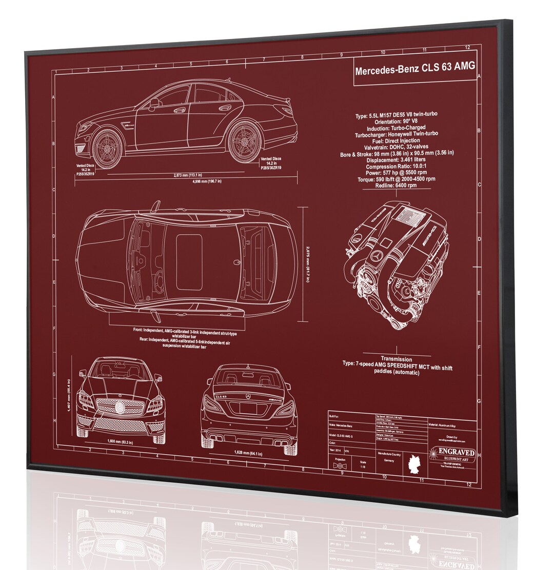 Mercedes-benz CLS 63 AMG S Personalized Laser Engraved Wall Art ...