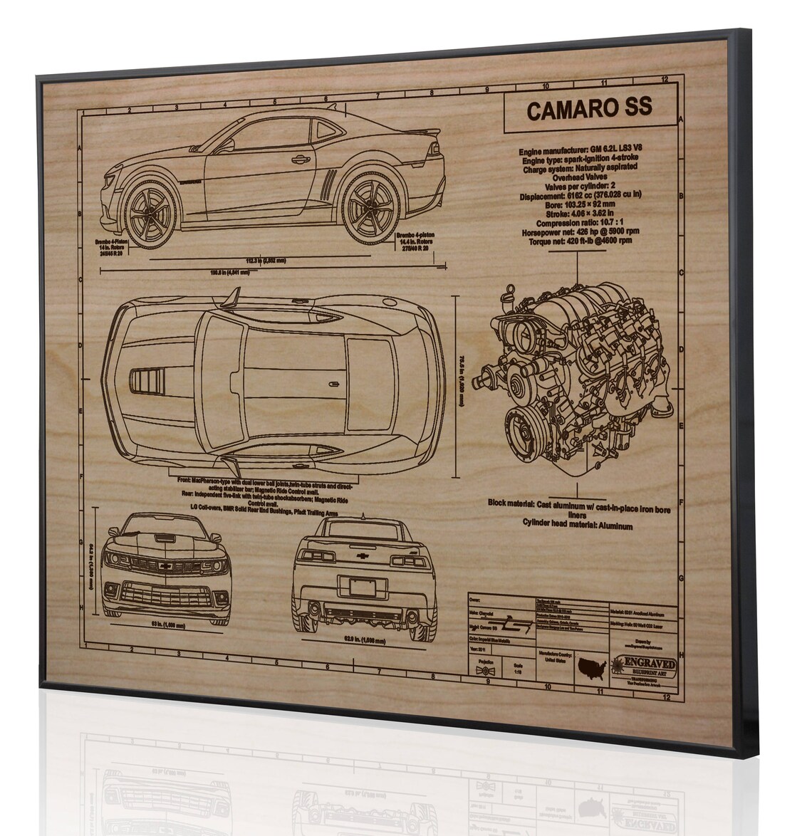 Chevrolet Camaro 5th Gen SS LS3 Laser Engraved Wall Art - Etsy