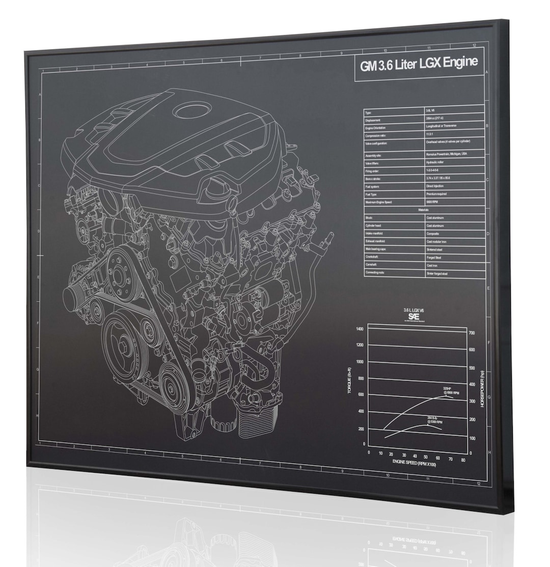 GM 3.6 L LGX V6 Engine Laser Engraved Wall Art Poster. Engraved on ...