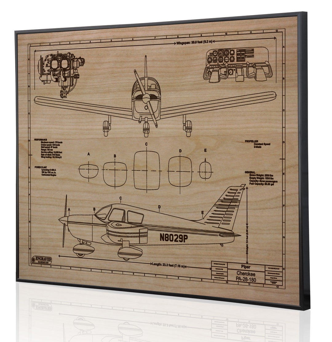 Piper Cherokee PA-28-180 Engraved Wall Art Poster. Engraved on - Etsy