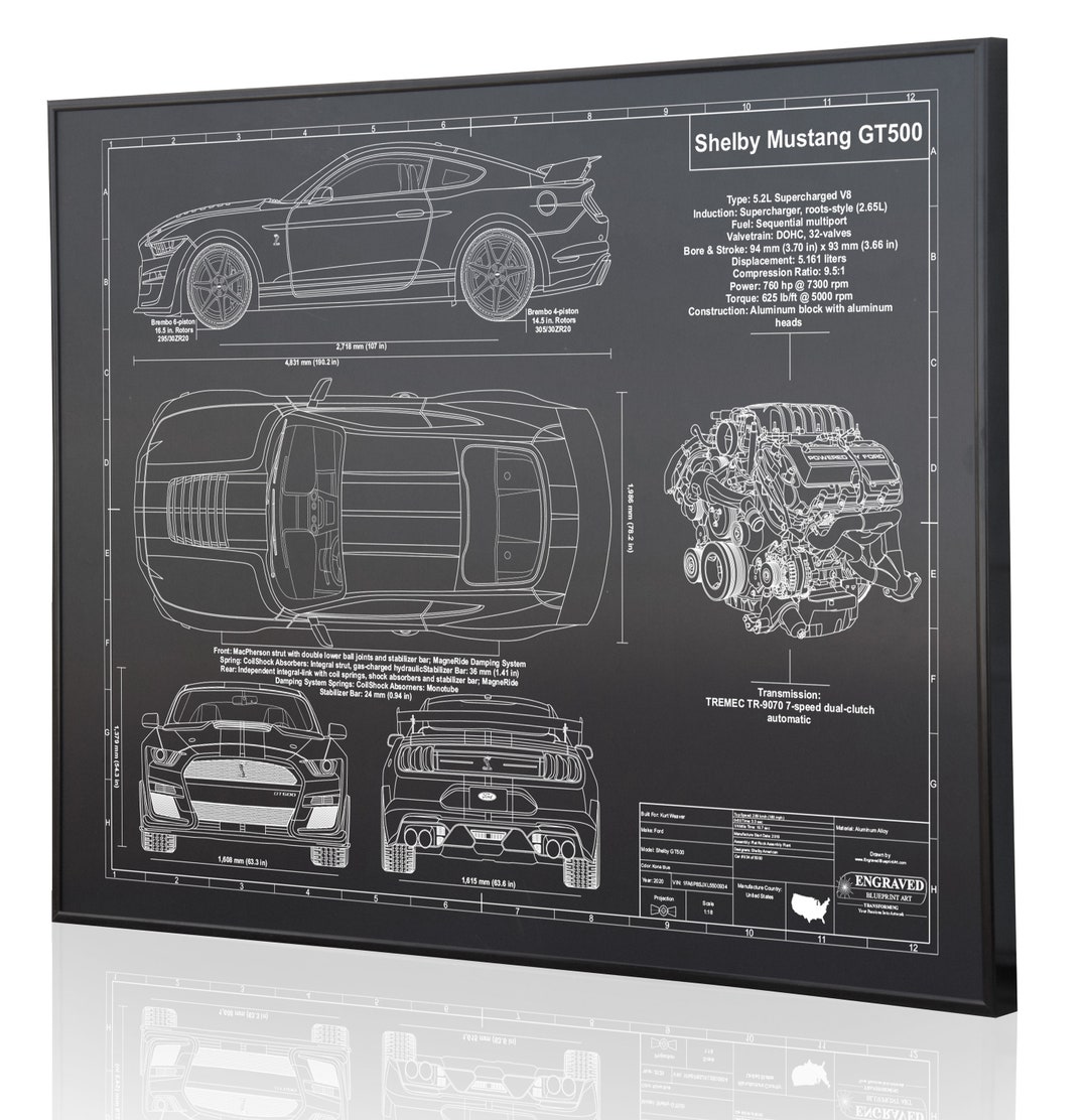 Ford Mustang Shelby GT500 2020 Laser Engraved Wall Art Poster. Engraved ...
