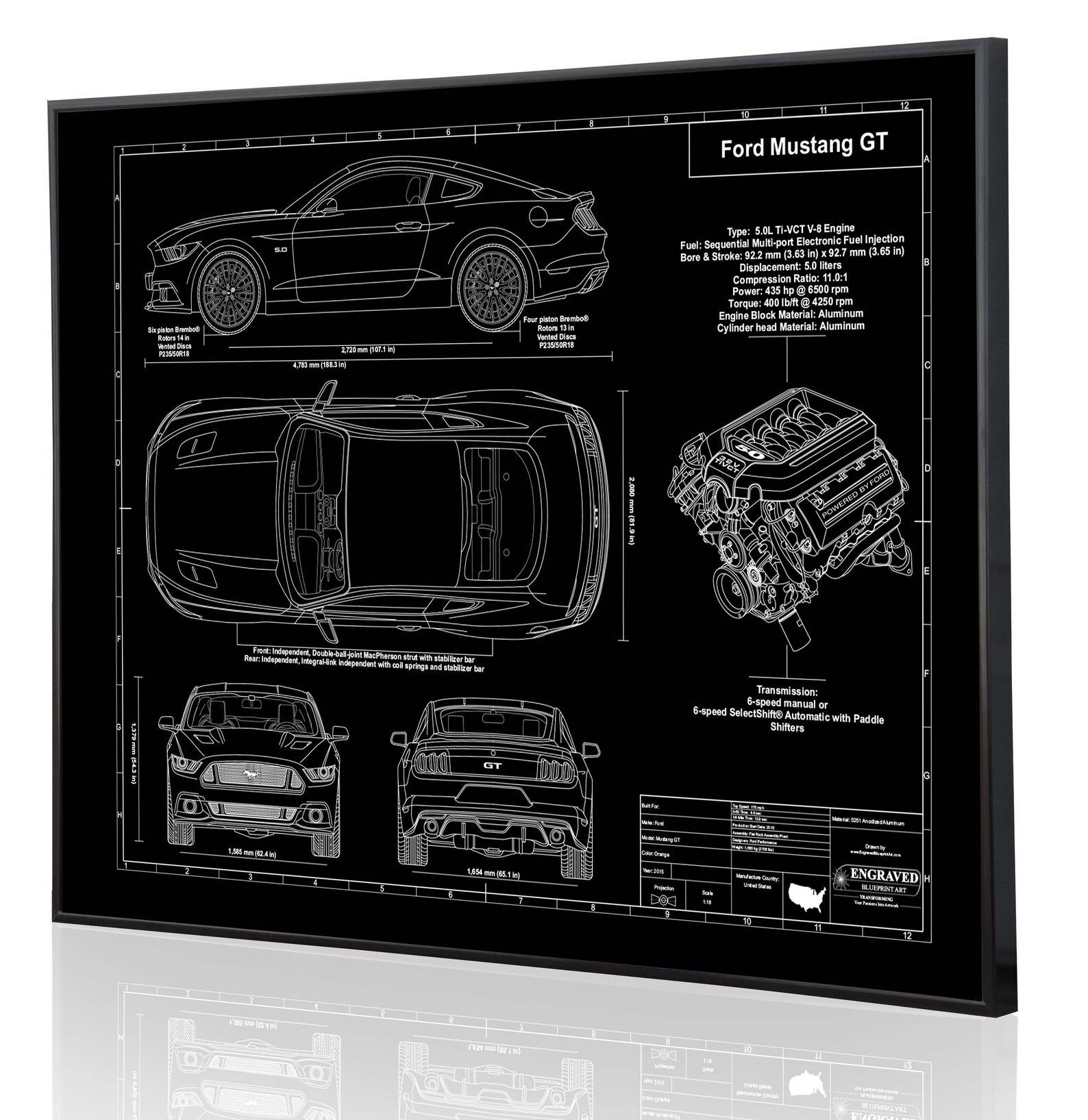 Ford Mustang GT 2015 Laser Engraved Wall Art. Engraved on - Etsy