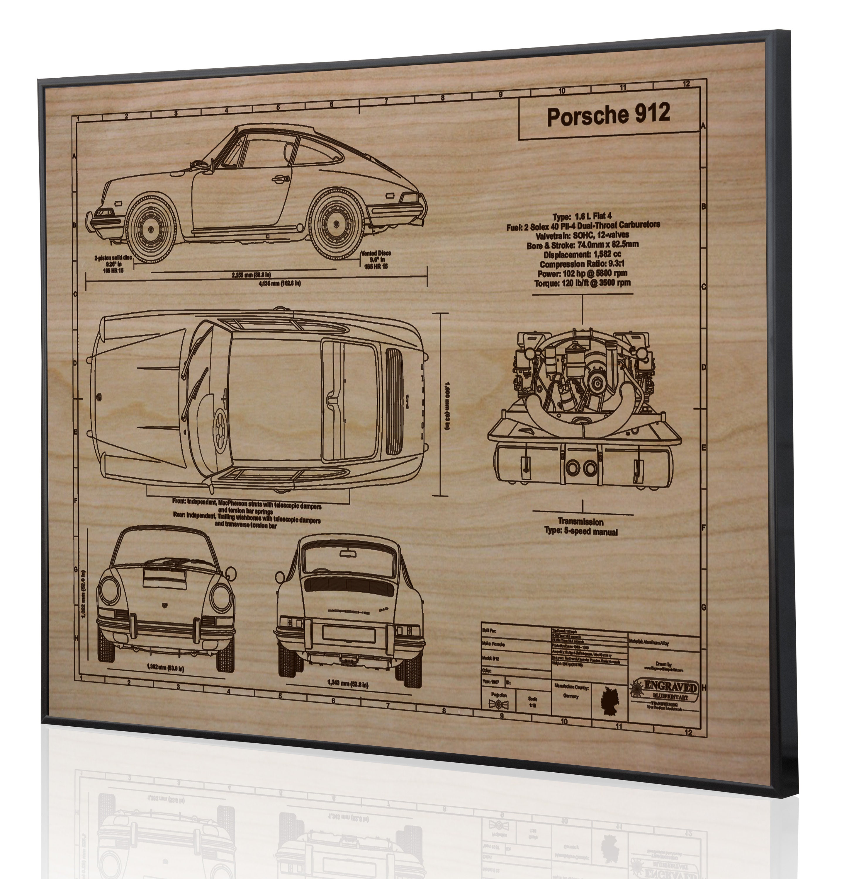 Porsche 912 Laser Engraved Wall Art Poster Porsche Car Wall | Etsy