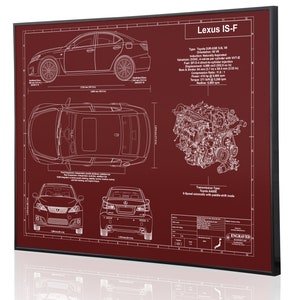 Lexus IS-F Blueprint Laser Engraved Wall Art Poster. Engraved on Metal ...