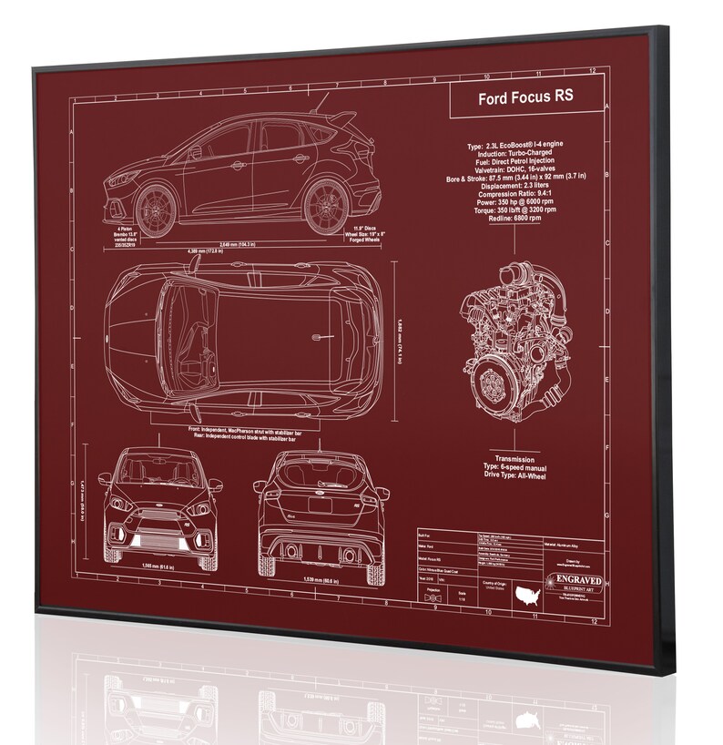 Ford Focus RS Laser Engraved Wall Art Poster. Engraved on | Etsy