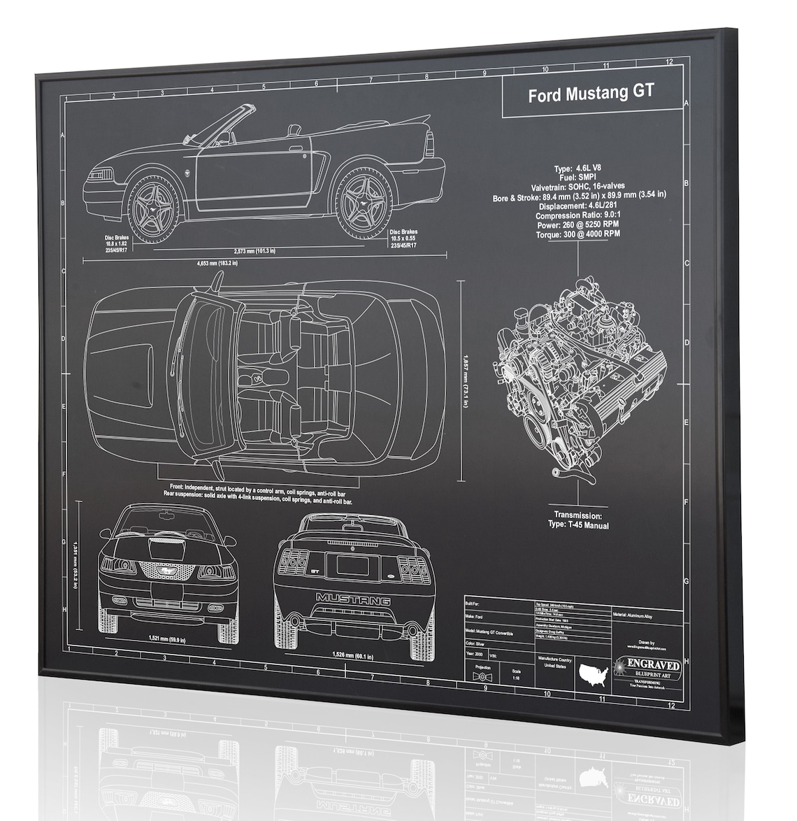 Ford Mustang GT Convertible Personalized Laser Engraved Wall - Etsy