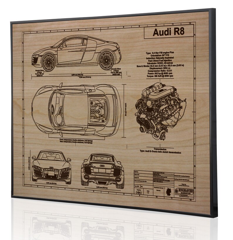 Audi R8 Laser Engraved Wall Art. Engraved on Metal Acrylic or | Etsy