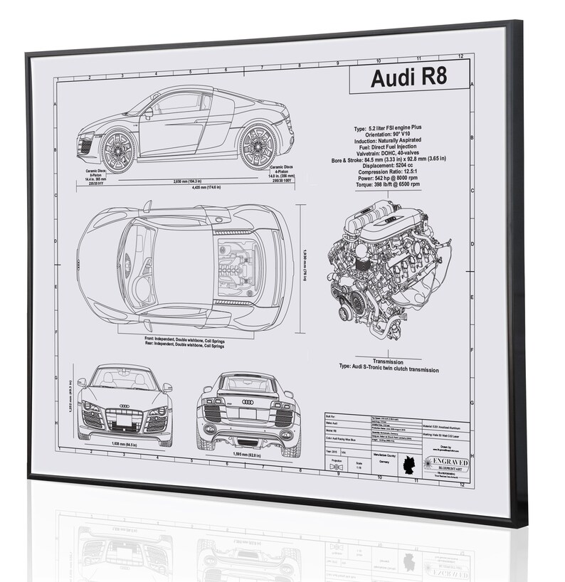 Audi R8 Laser Engraved Wall Art. Engraved on Metal Acrylic or | Etsy